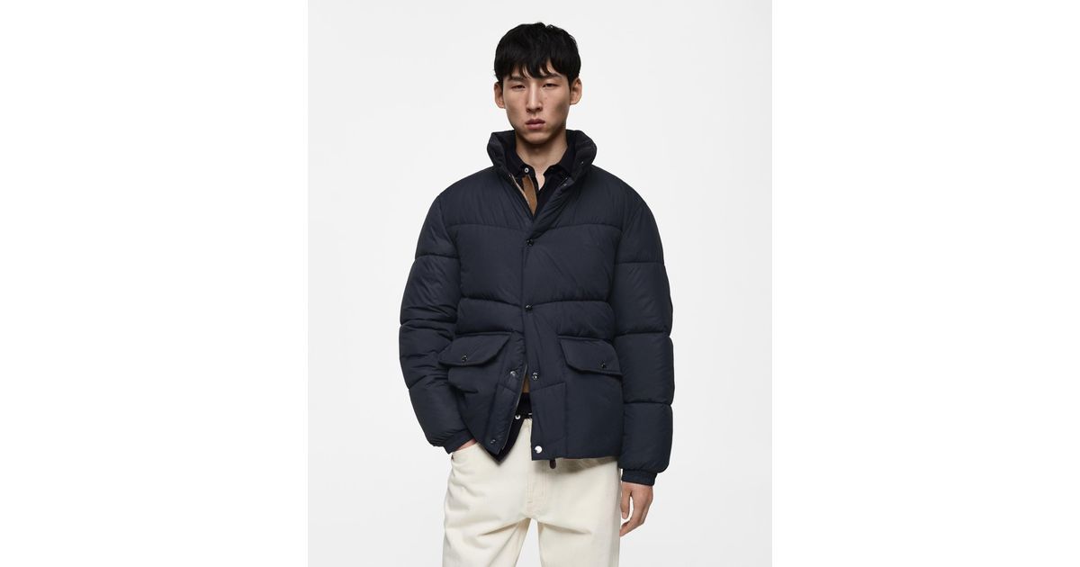 Mango Water-repellent Quilted Coat in Blue for Men | Lyst