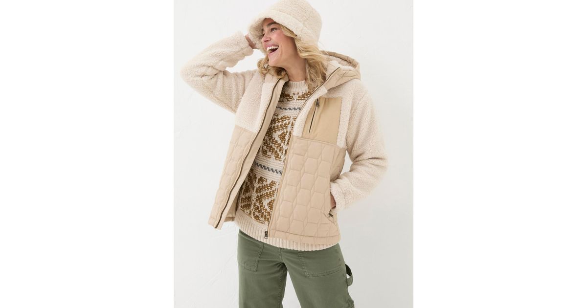 FatFace Honey Fleece Quilted Jacket in Natural | Lyst