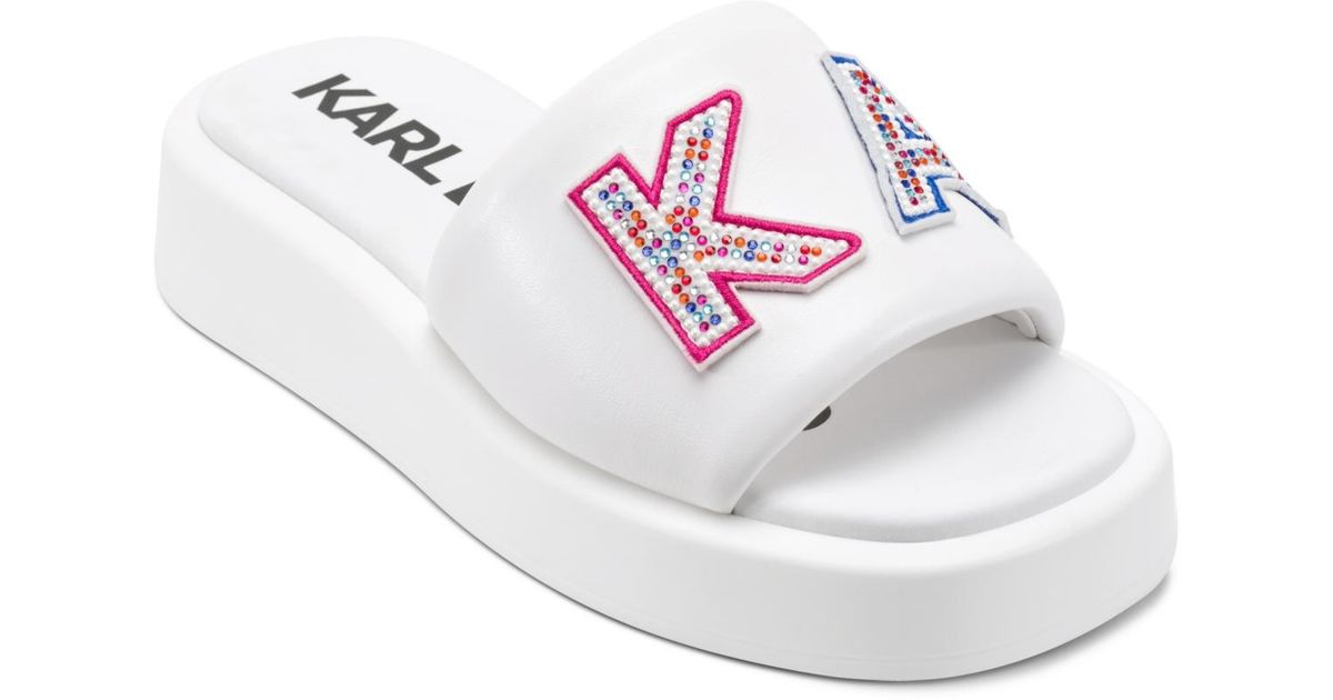 Karl Lagerfeld Opal Stone Platform Slide Flat Sandals in White | Lyst