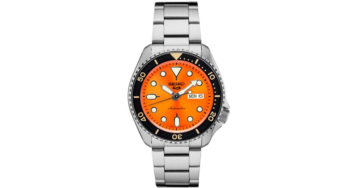 Seiko Automatic 5 Sport Stainless Steel Bracelet Watch 40mm in Orange ...