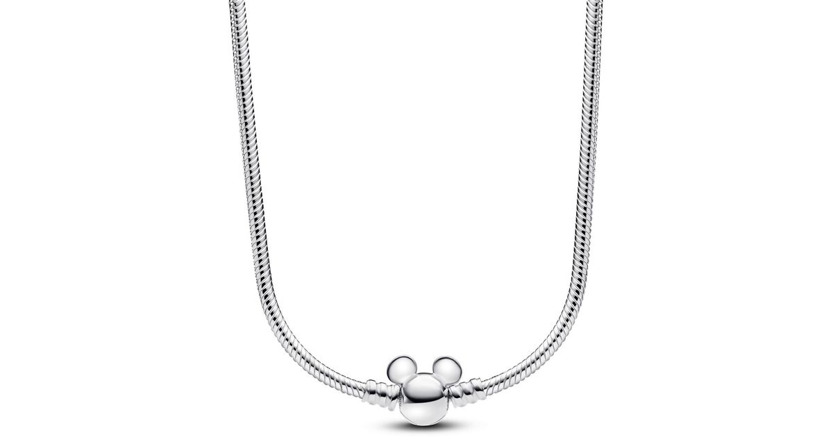 PANDORA Disney Mickey Mouse Snake Chain Necklace in White | Lyst