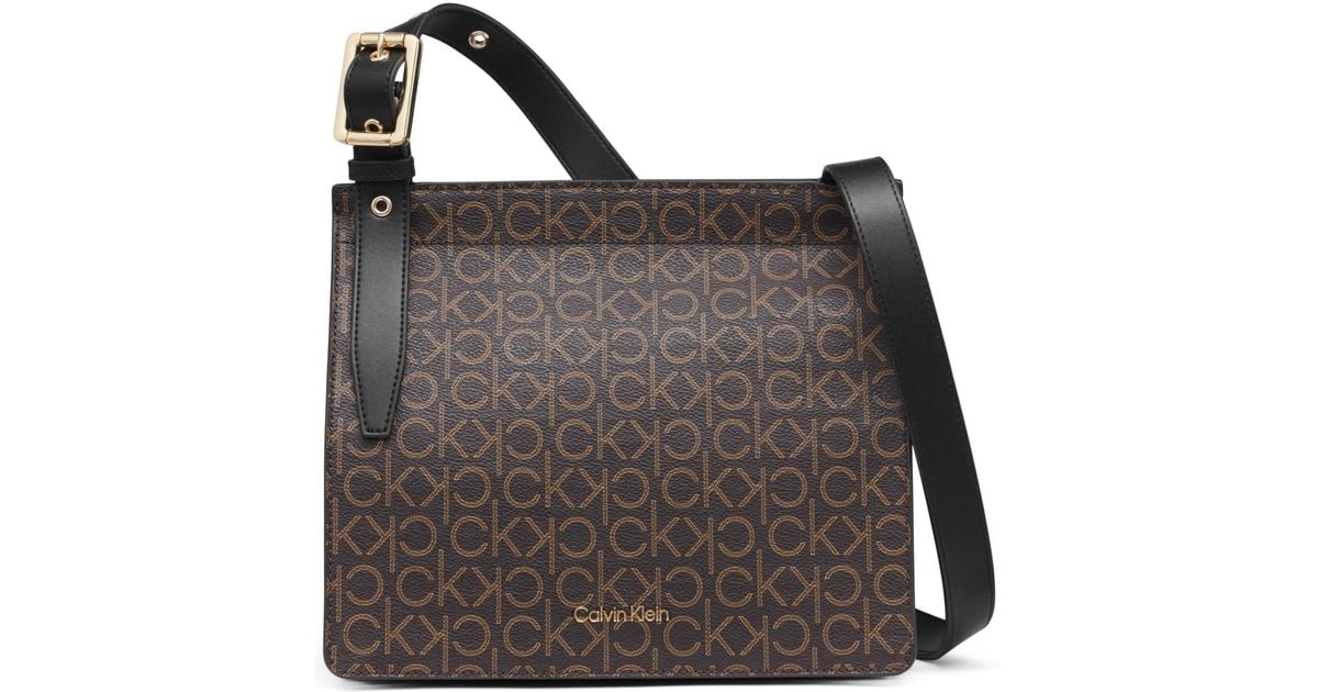 Calvin Klein Havana Flap Signature Small Messenger Bag in Gray | Lyst