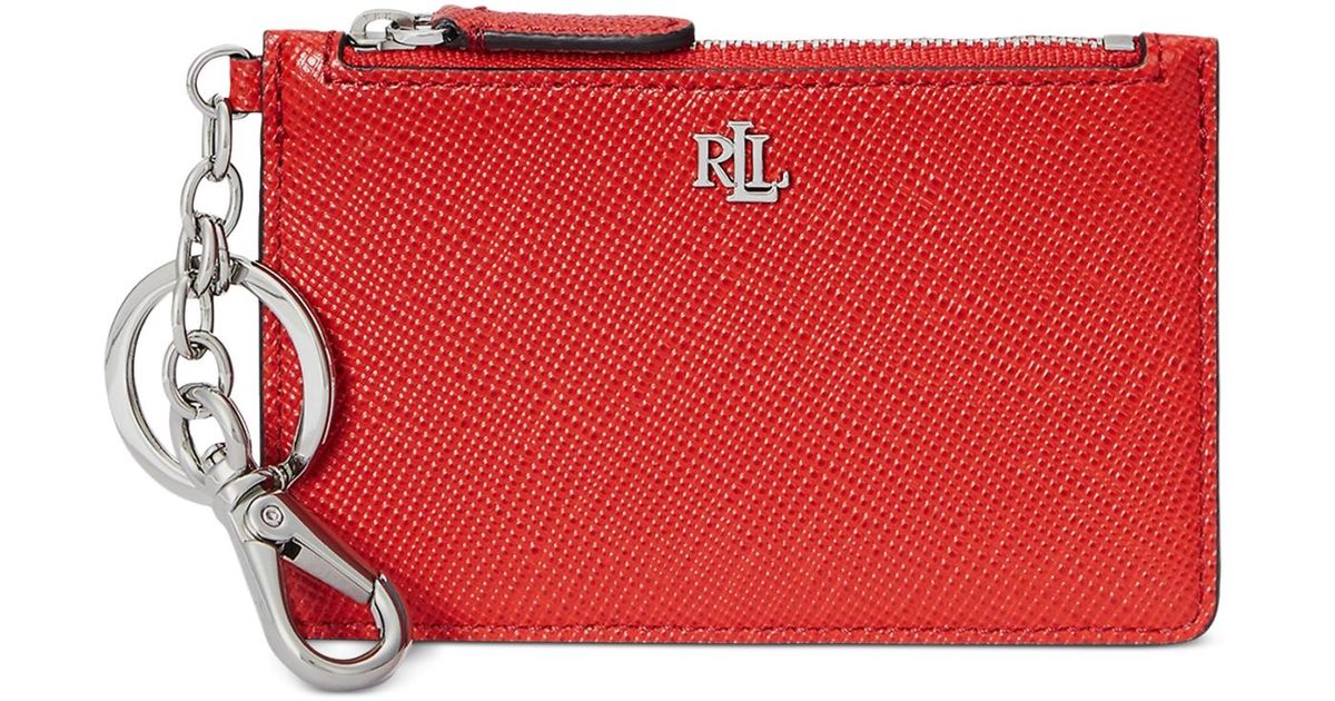 Ralph Lauren Full-grain Leather Key-ring Small Zip Card Case in Red | Lyst