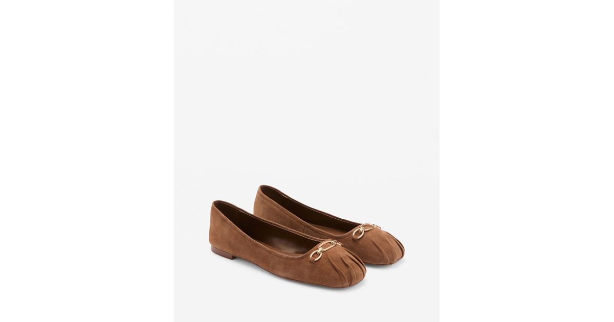 Mango Links Detail Leather Ballerina Shoes in Brown | Lyst