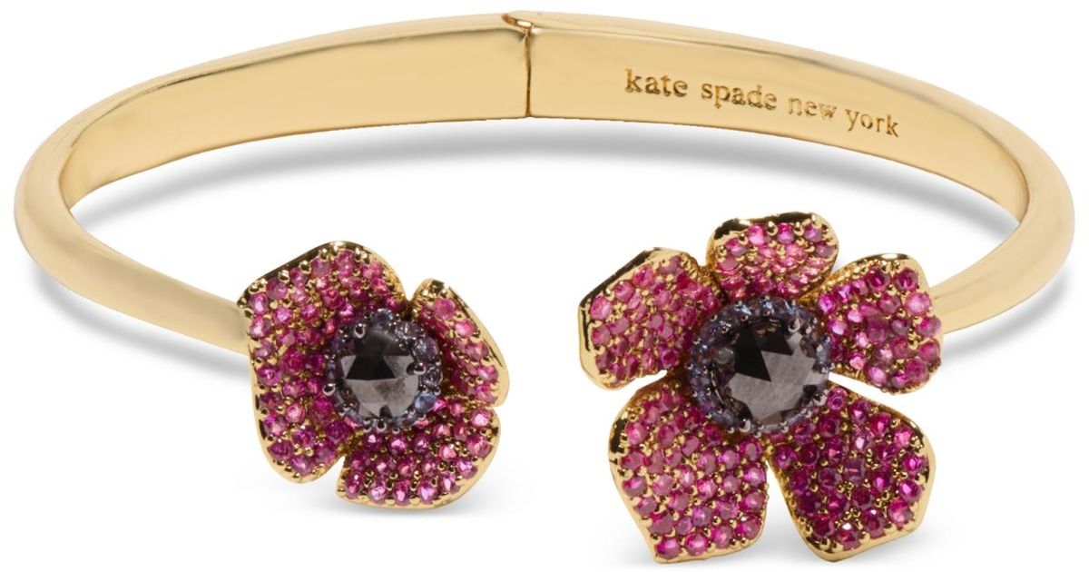 Kate Spade Gold-tone Color Cubic Zirconia Poppy Cuff Bracelet in White ...