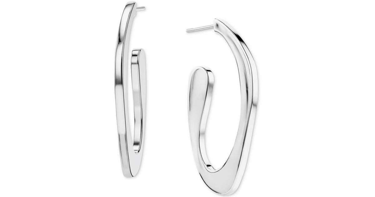 Calvin Klein Medium Pave Sculpted Elongated Hoop Earrings in White | Lyst