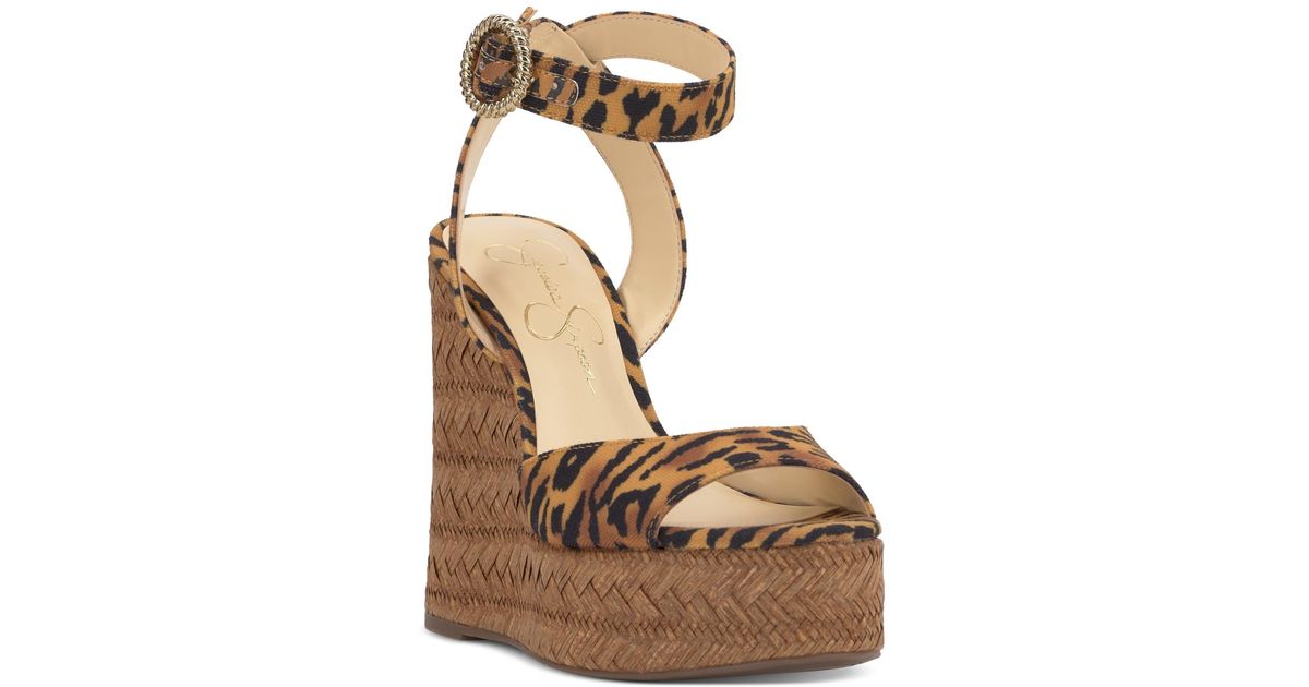 Jessica Simpson Kamindi Ankle-strap Platform Wedge Sandals in Brown | Lyst
