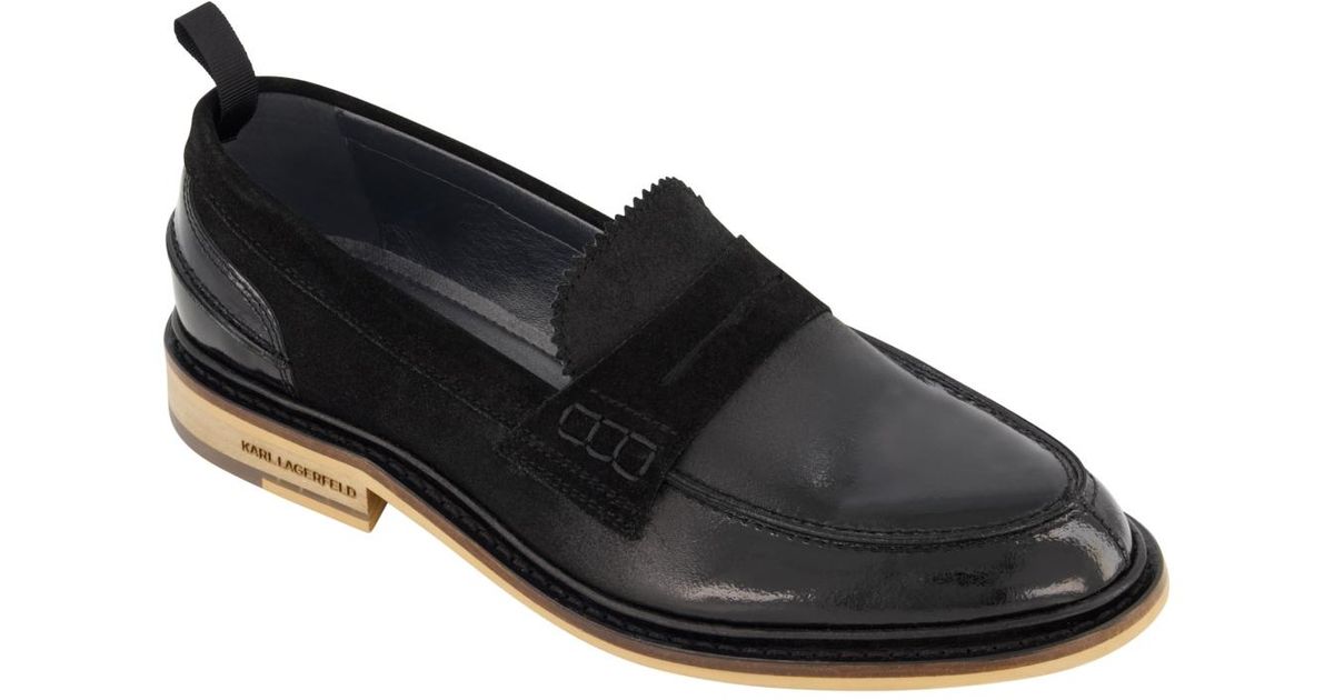 Karl Lagerfeld White Label Suede Penny Loafers in Black for Men | Lyst