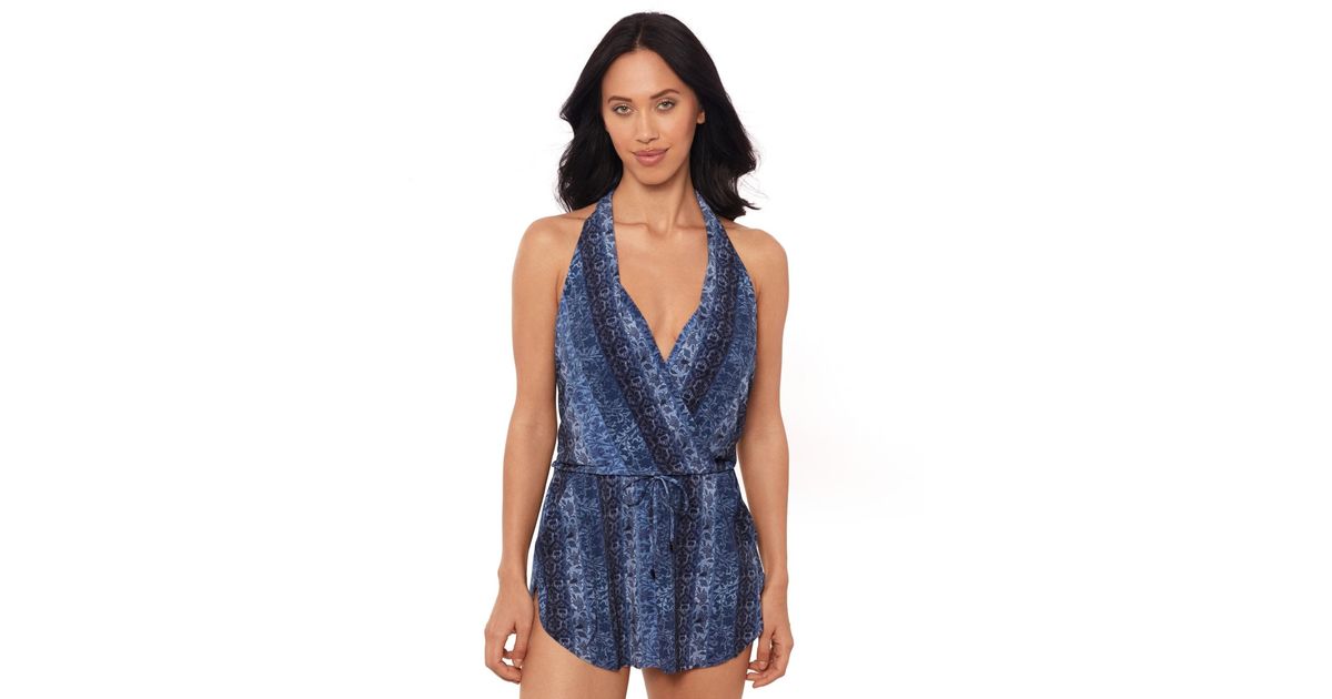 Magicsuit Ellie Halter V-neck Swim Dress in Blue | Lyst