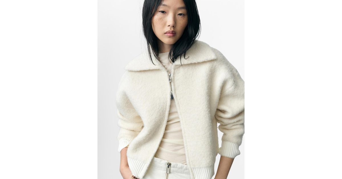 Mango Boucle Wool Blend Jacket in Natural | Lyst