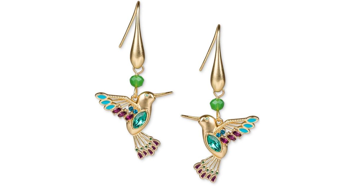 Patricia Nash Gold-tone Stone & Bead Hummingbird Drop Earrings in White ...