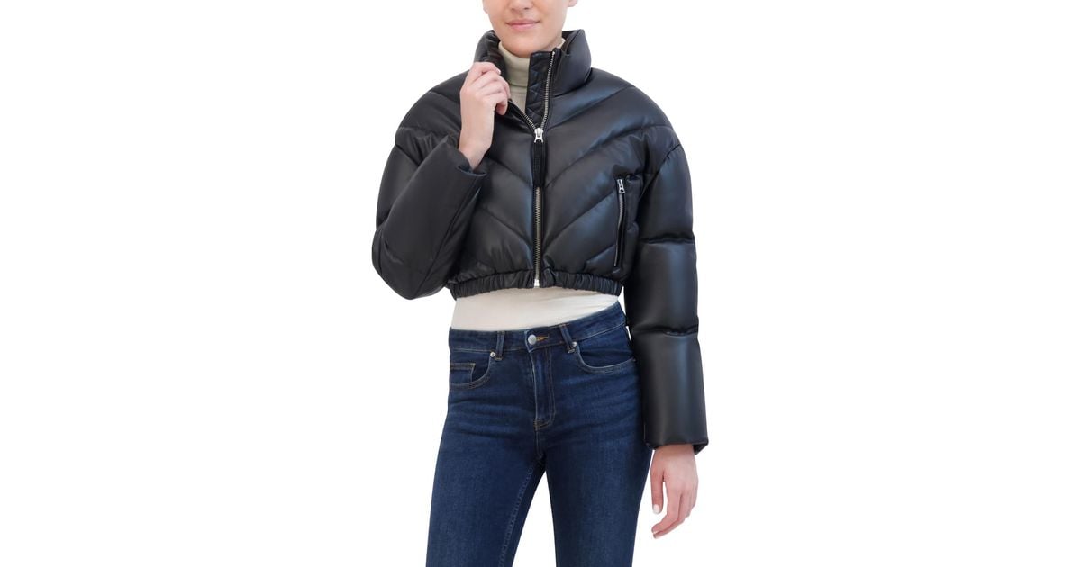 Hudson Jeans Cropped Chevron Quilted Puffer Jacket in Blue | Lyst