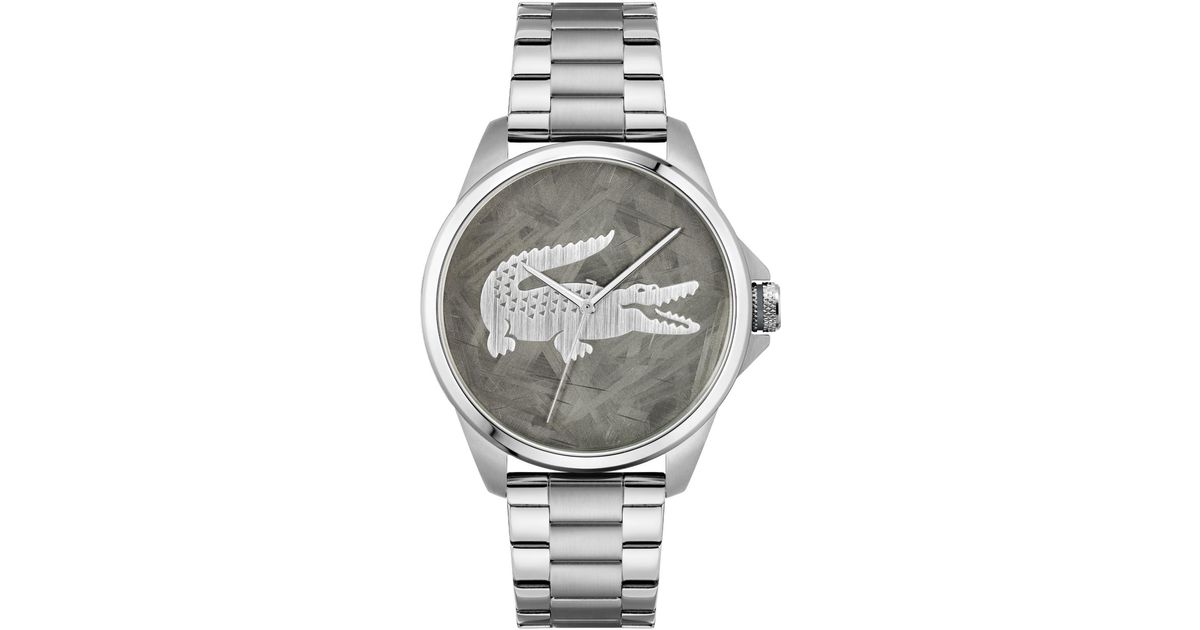 Lacoste Le Croc Tone Stainless Steel Bracelet Watch in Gray for Men | Lyst