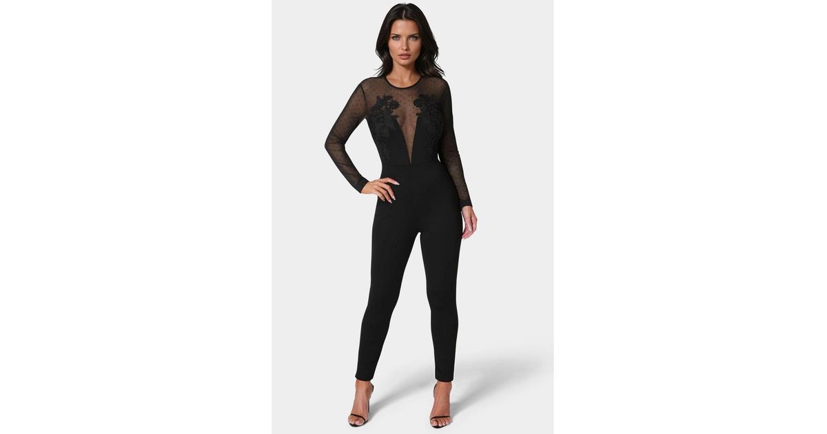 Bebe Lace Applique Catsuit in Black | Lyst