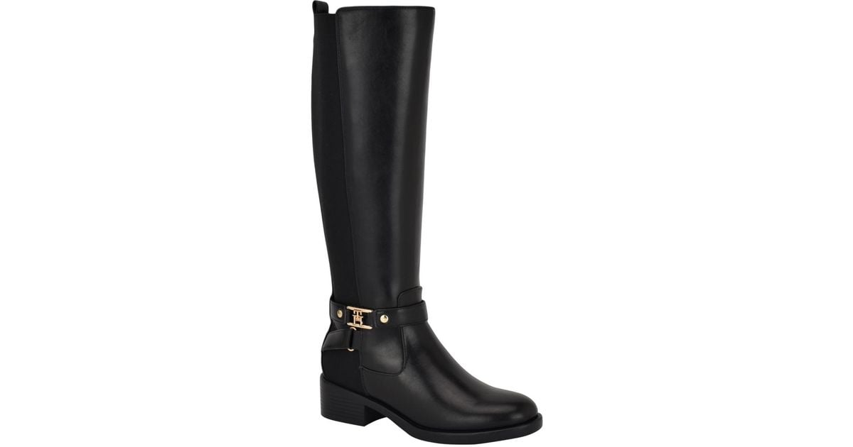Tommy Hilfiger Iyla High Shaft Riding Boots in Black | Lyst