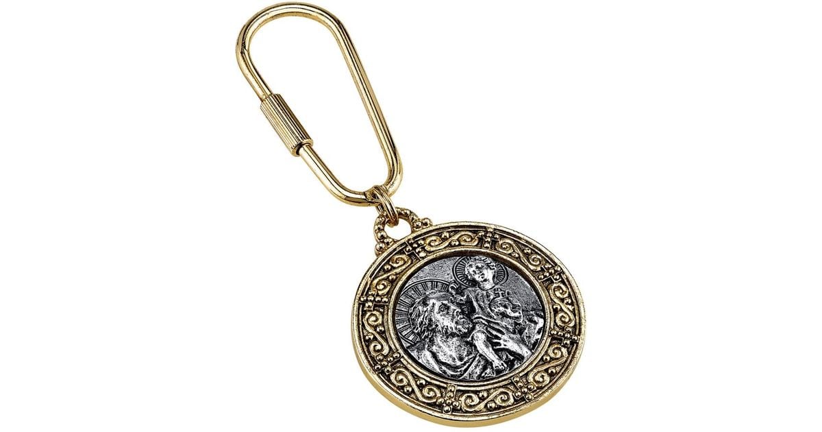 Symbols of Faith 14k Gold-dipped And Silver-tone St. Christopher Key ...