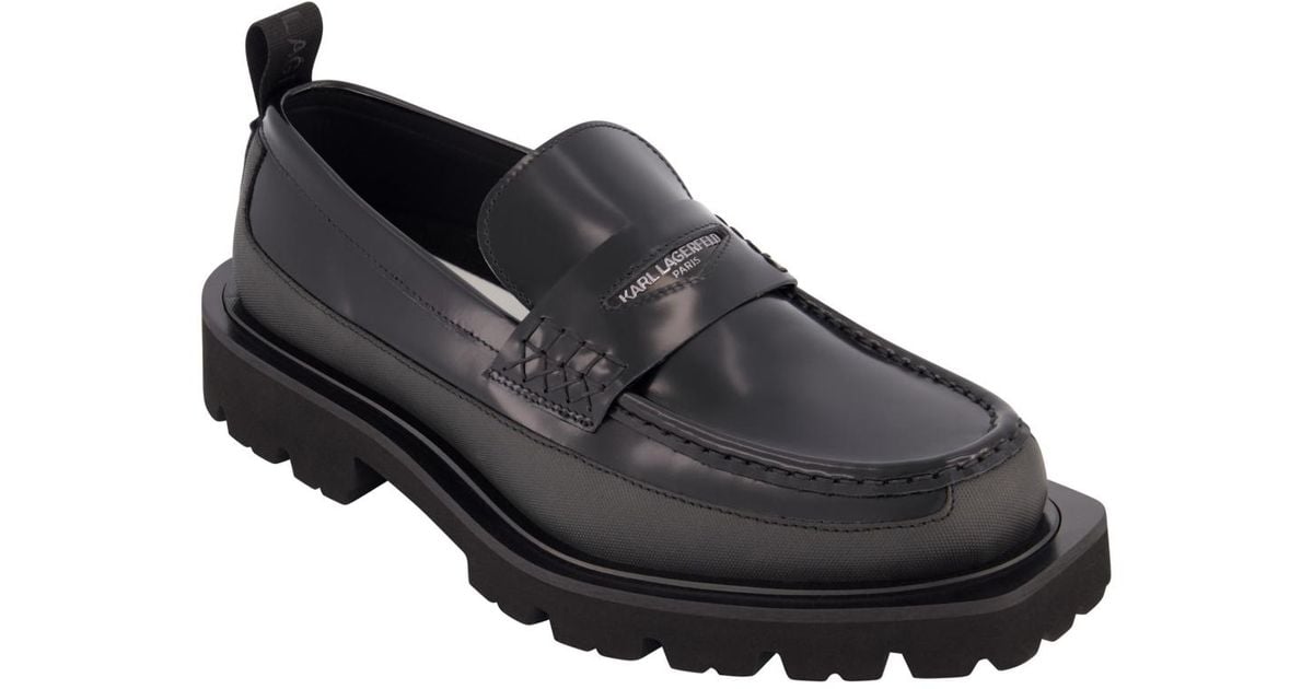 Karl Lagerfeld White Label Collection Front Logo Penny Loafers in Black ...