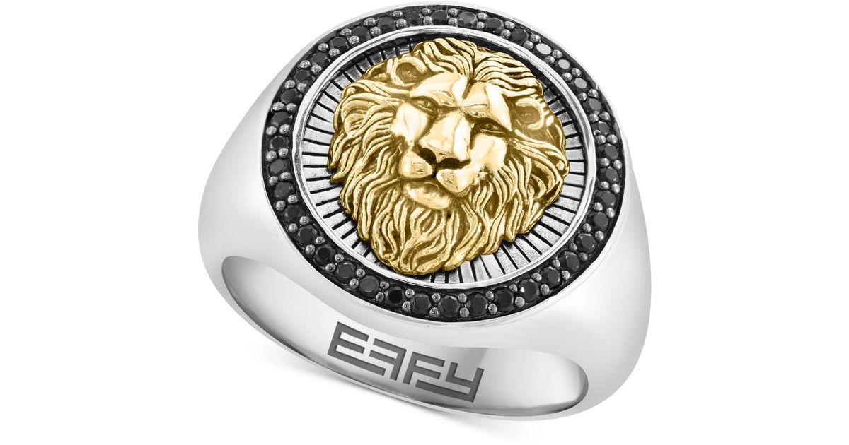 Effy Effy Black Spinel Lion Head Round Disc Ring (3/8 Ct. T.w in ...