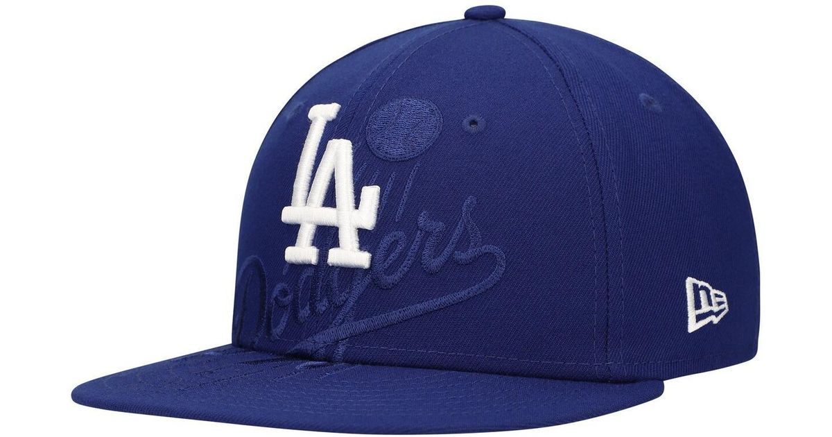 KTZ Los Angeles Dodgers Shadow Logo 59fifty Fitted Hat in Blue for Men ...