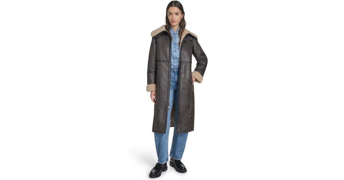 Levi's Fx Shearling Funnel Coat in Blue | Lyst