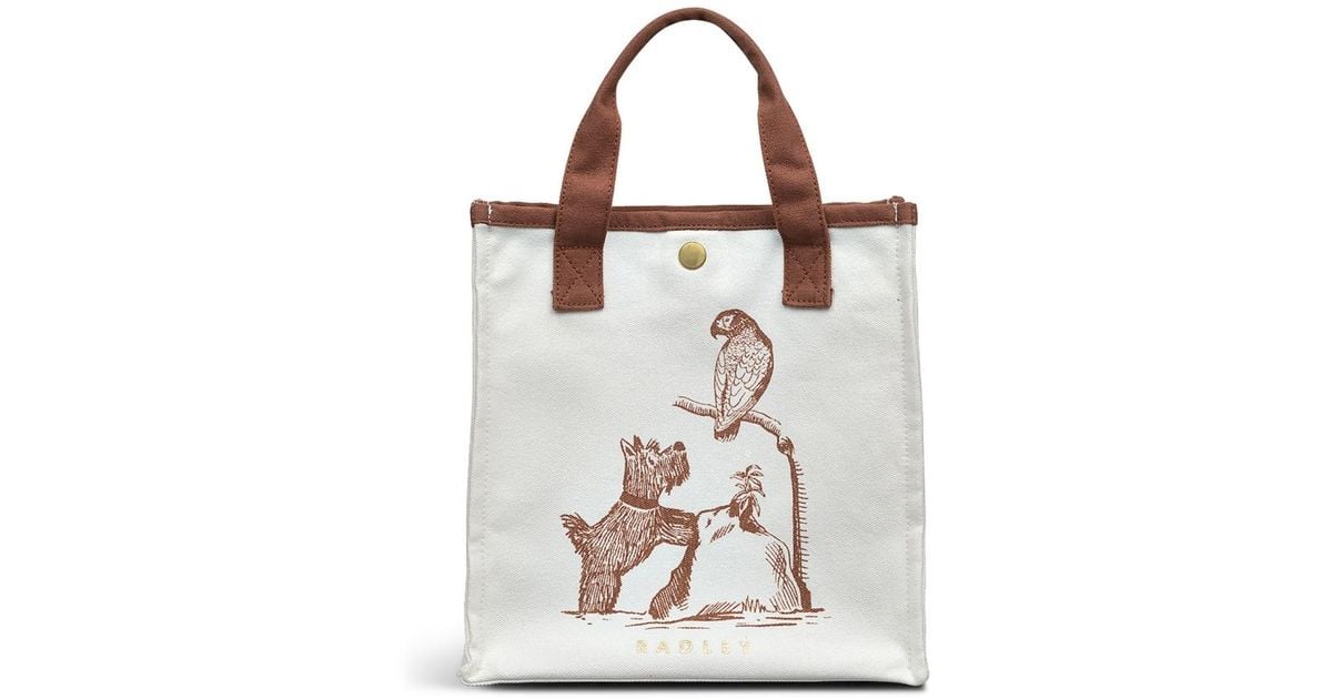 Radley Toile Small Open Top Tote Bag in White | Lyst