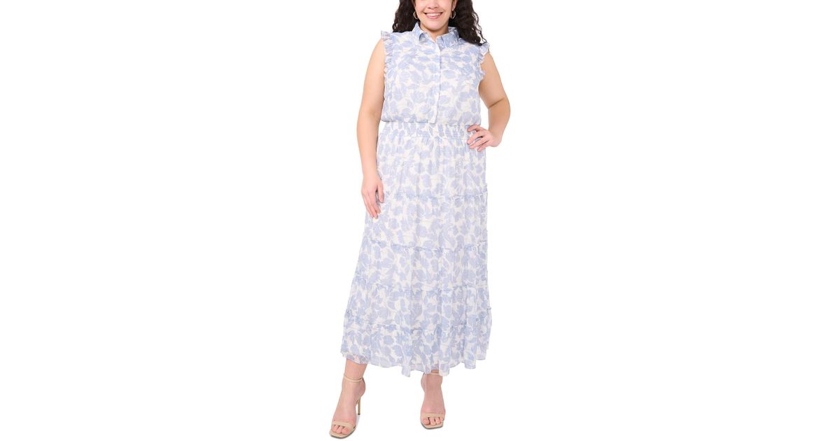 Msk Plus Size Floral-print Tiered Maxi Dress in Purple | Lyst