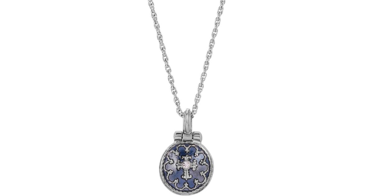 Symbols of Faith Silver-tone Enamel Cross Pendant Enclosed Virgin Mary ...