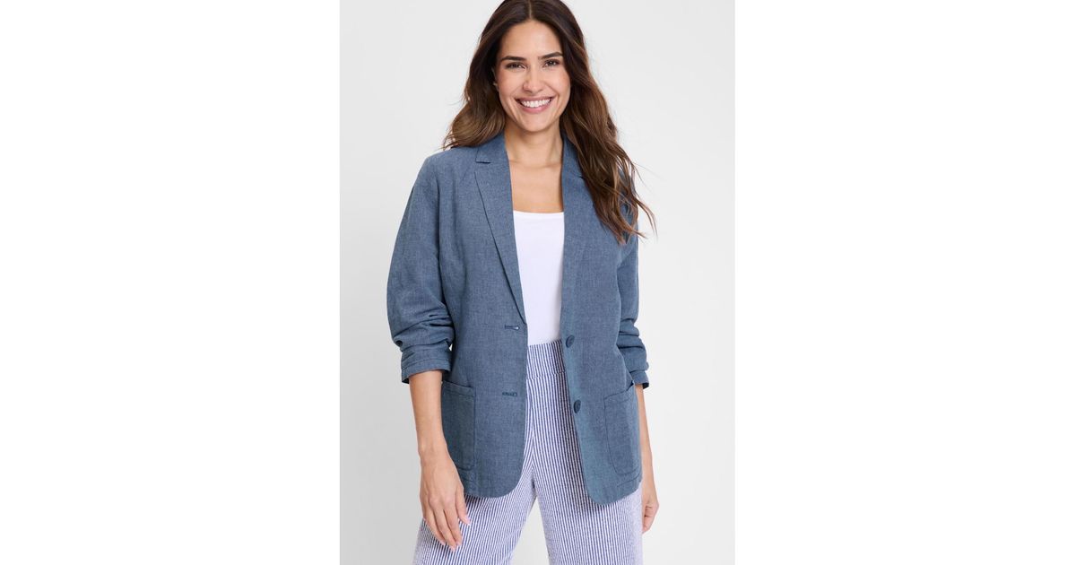 Olsen Classic Cotton Linen Blazer in Blue | Lyst