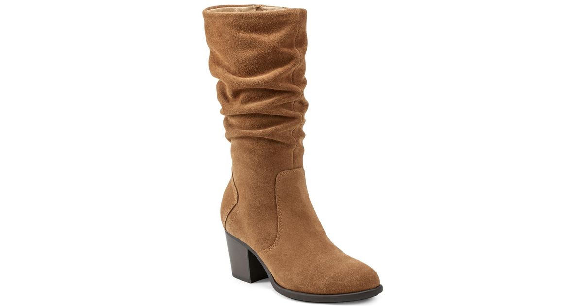 Earth Vine Narrow Calf Block Heel Boots in Brown | Lyst