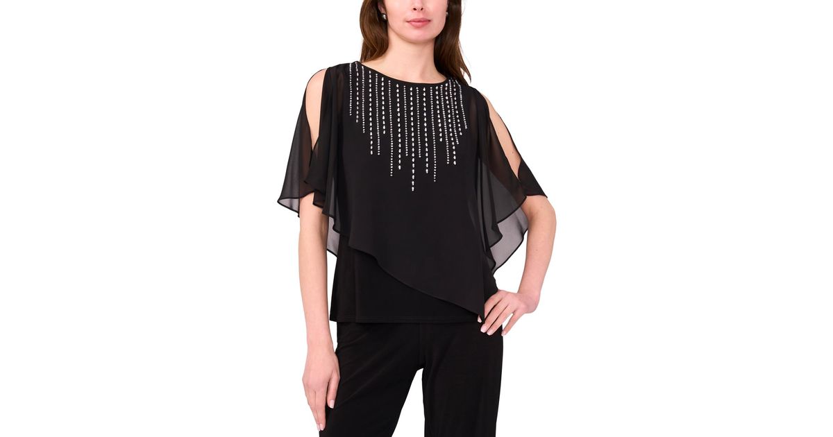 Msk Beaded Overlay Split-sleeve Top in Black | Lyst