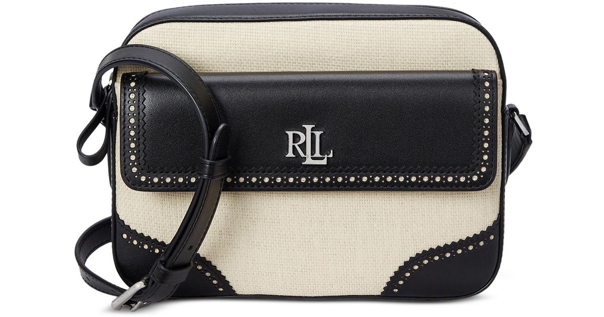 Ralph Lauren Straw & Leather Small Marcy Camera Bag in Black | Lyst