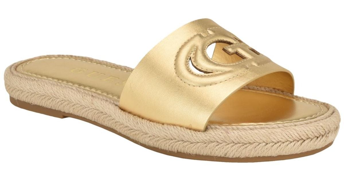 Guess Katica Cut-out Logo Espadrille Slide Sandals in White | Lyst