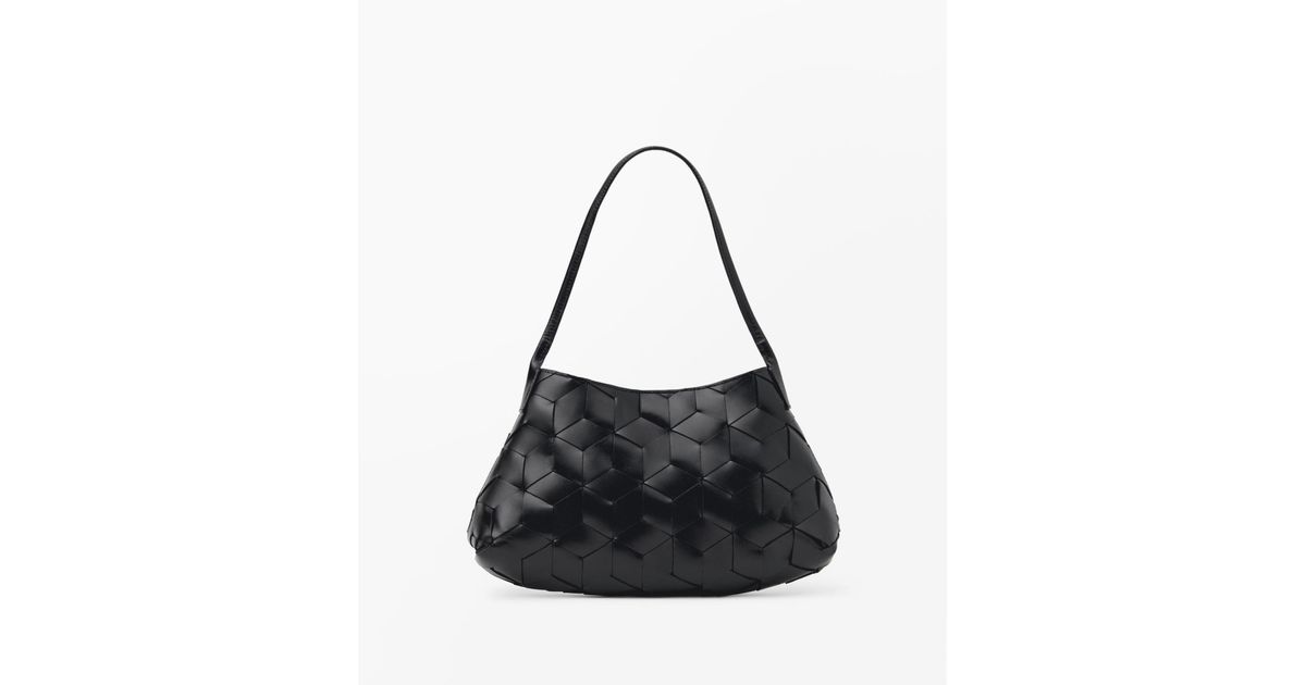 Mango Braided Leather Shoulder Bag in Black | Lyst
