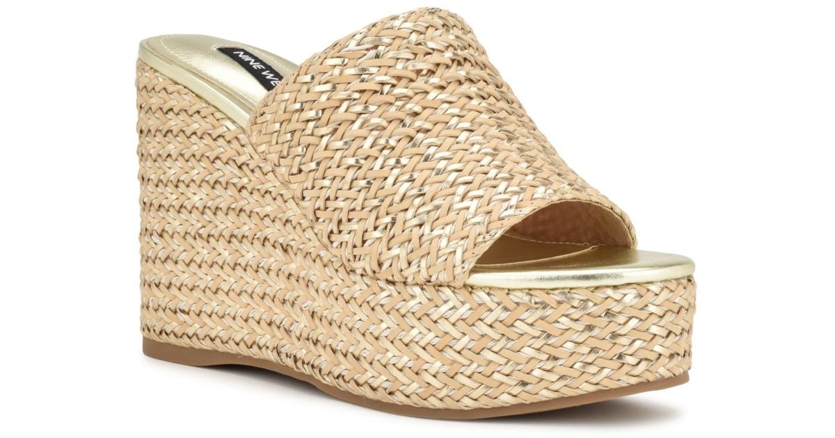 Nine West Everie Woven High Platform Wedge Sandals in Natural | Lyst