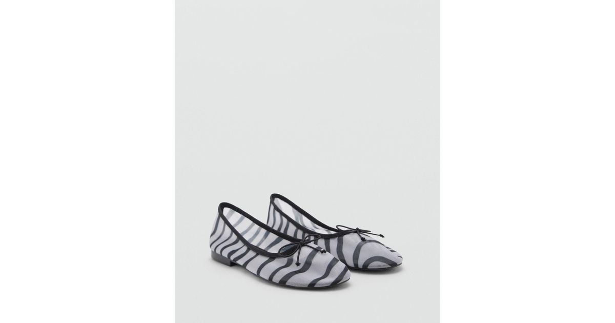 Mango Animal Print Mesh Ballerina Flats in White | Lyst