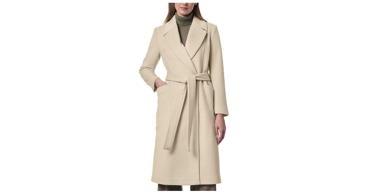 Bernardo Belted Wool Blend Coat in Natural | Lyst