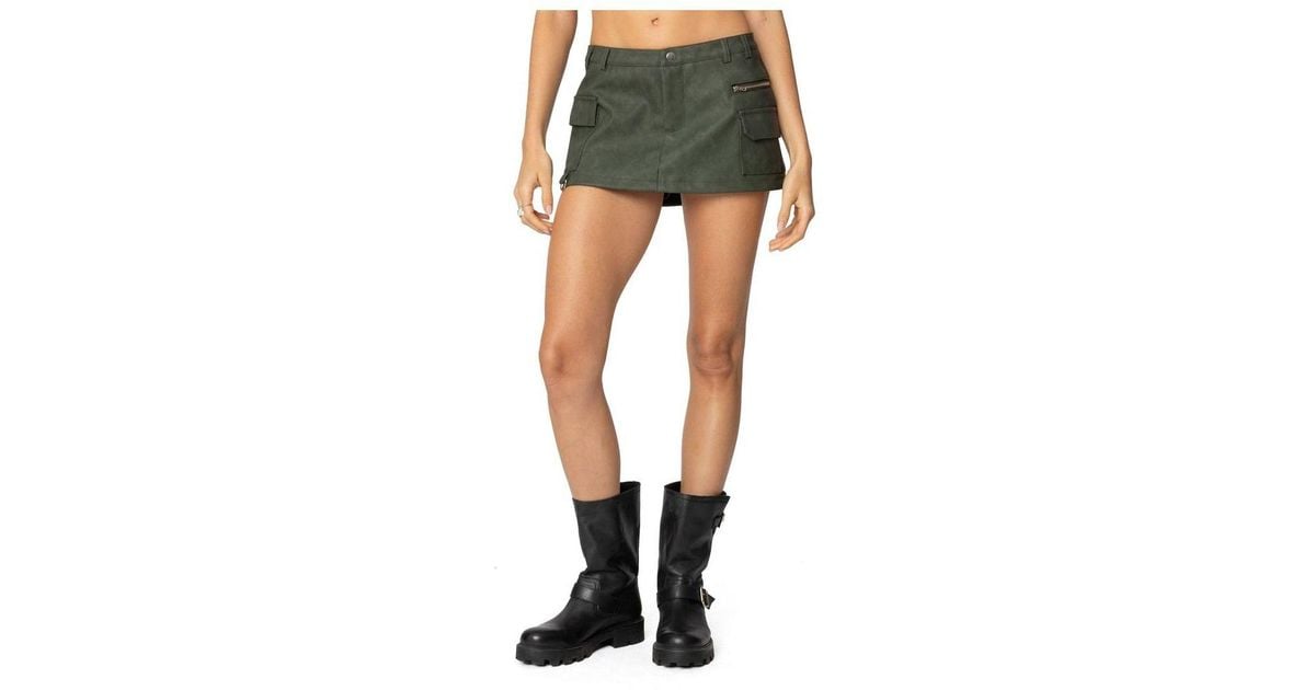 Edikted Faux Leather Cargo Micro Skort in Green | Lyst