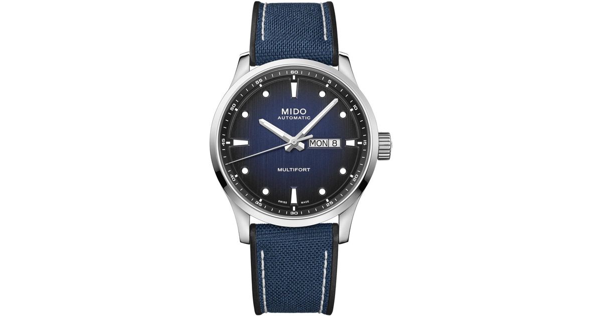MIDO Swiss Automatic Multifort Textile Strap Watch 42mm in Gray for Men ...