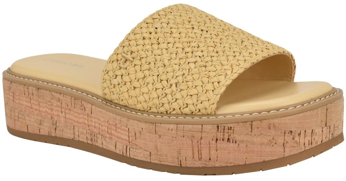 Calvin Klein Arzelia Single Band Platform Slip-on Sandals in Natural | Lyst