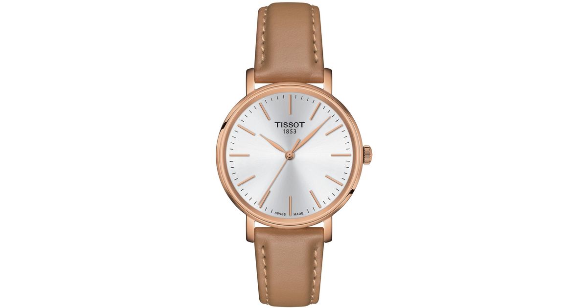 Tissot Swiss Everytime Leather Strap Watch 34mm in Gray | Lyst