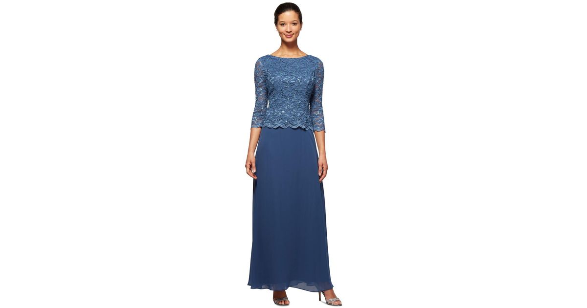 Alex Evenings Petite Lace-bodice Gown in Blue | Lyst