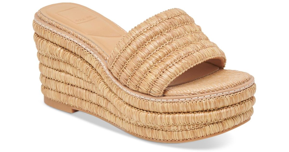 Dolce Vita Throne Platform Raffia Wedge Sandals in Natural | Lyst