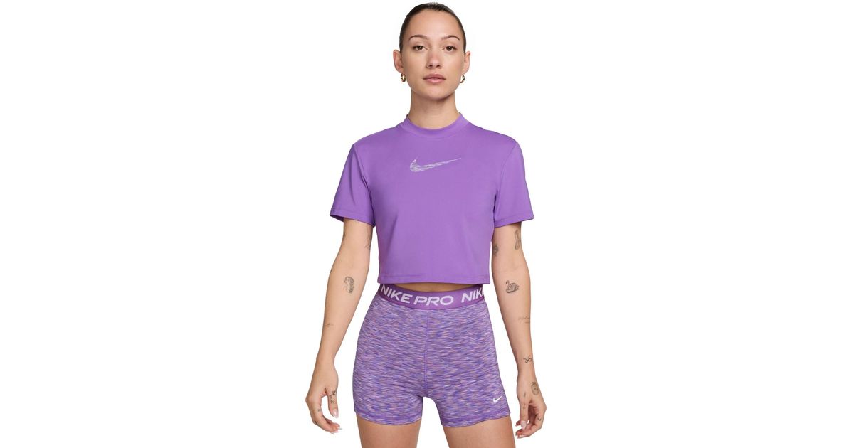 Nike Pro Dri-fit Short-sleeve Cropped Training Top in Purple | Lyst