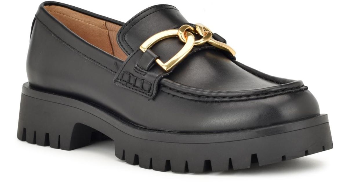 Nine West Gables Round Toe Lug Sole Casual Loafers in Black | Lyst