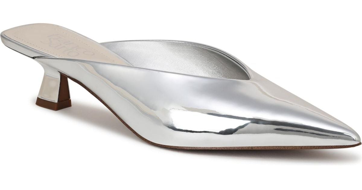 Franco Sarto Jayda Pointed Toe Kitten Heel Mules in White | Lyst