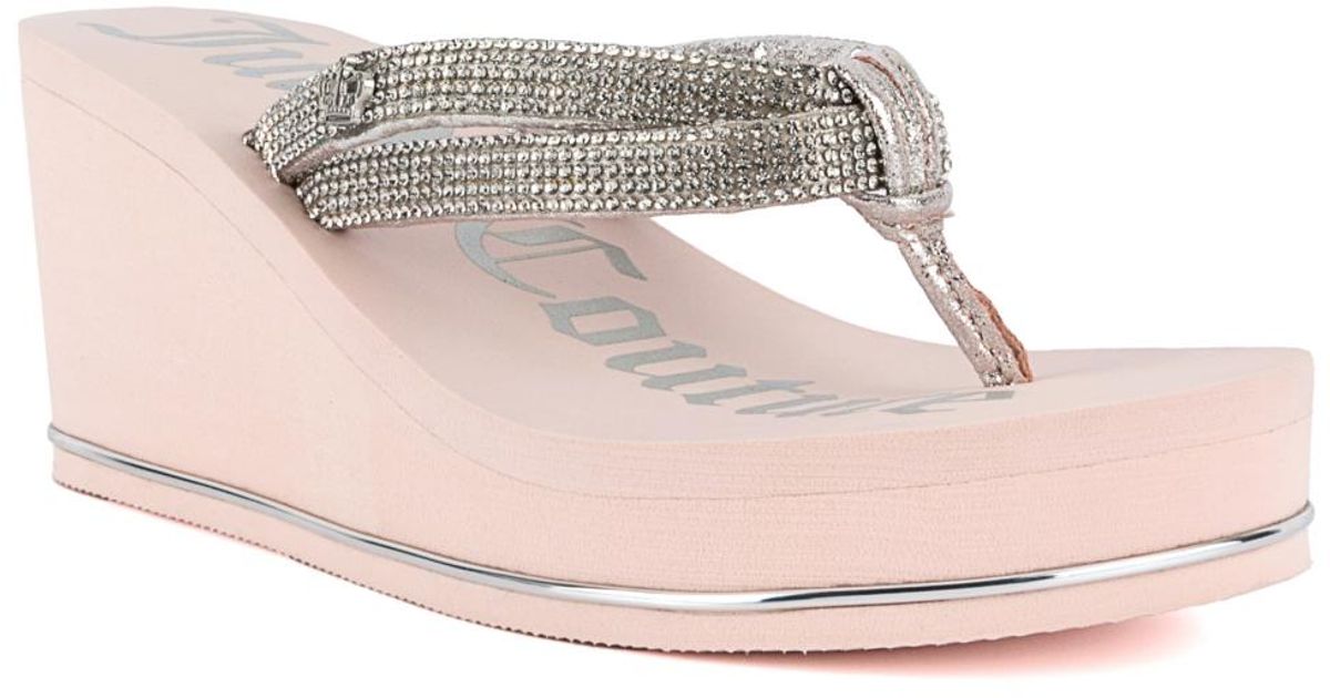 Juicy Couture Unwind Rhinestone Platform Wedge Sandals in Pink | Lyst