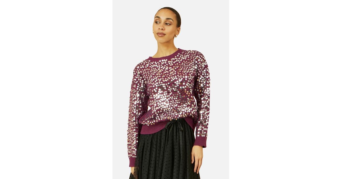 Yumi' Sequin Relaxed Fit Sweater in Red | Lyst