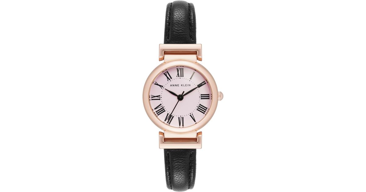 Anne Klein Quartz Black Classic Leather And Rose Gold-tone Alloy Metal ...