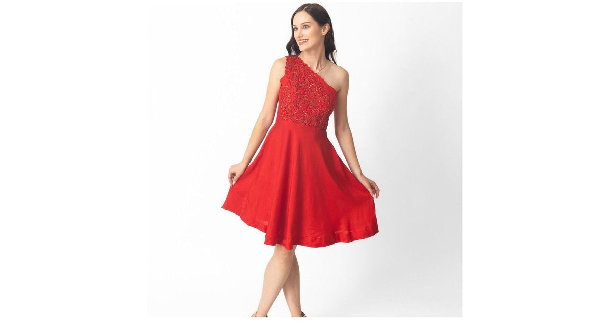 Ras Fit And Flare One Shoulder Dress in Red | Lyst