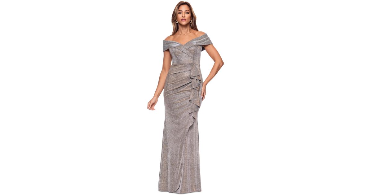 Xscape Off-the-shoulder Ruffled Glitter Gown in White | Lyst